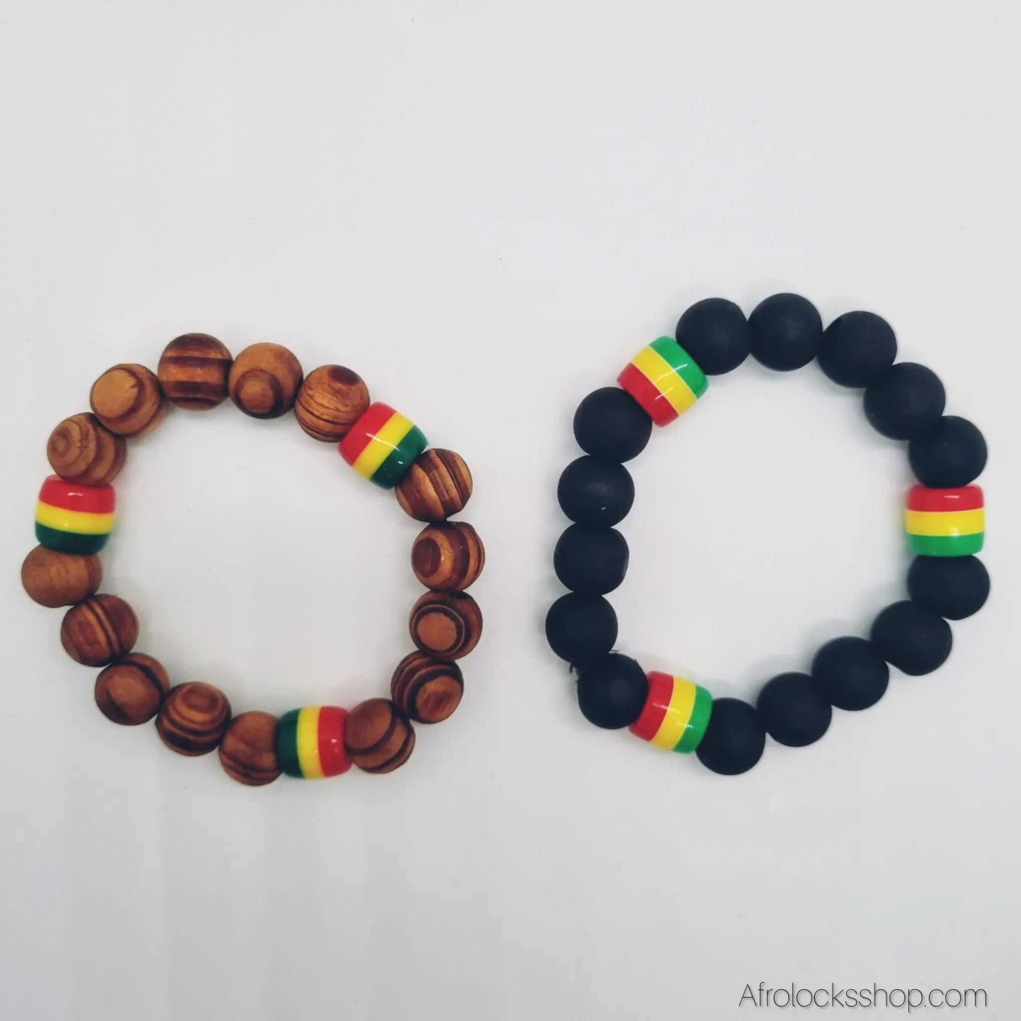 Bracelet perles Rasta élastiqué – Noir/Marron | AfroLocksShop – Afro ...